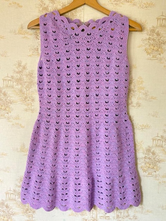 Vintage | Dresses | Vintage 6s 70s Purple Crochet Knit Mini Handmade ...